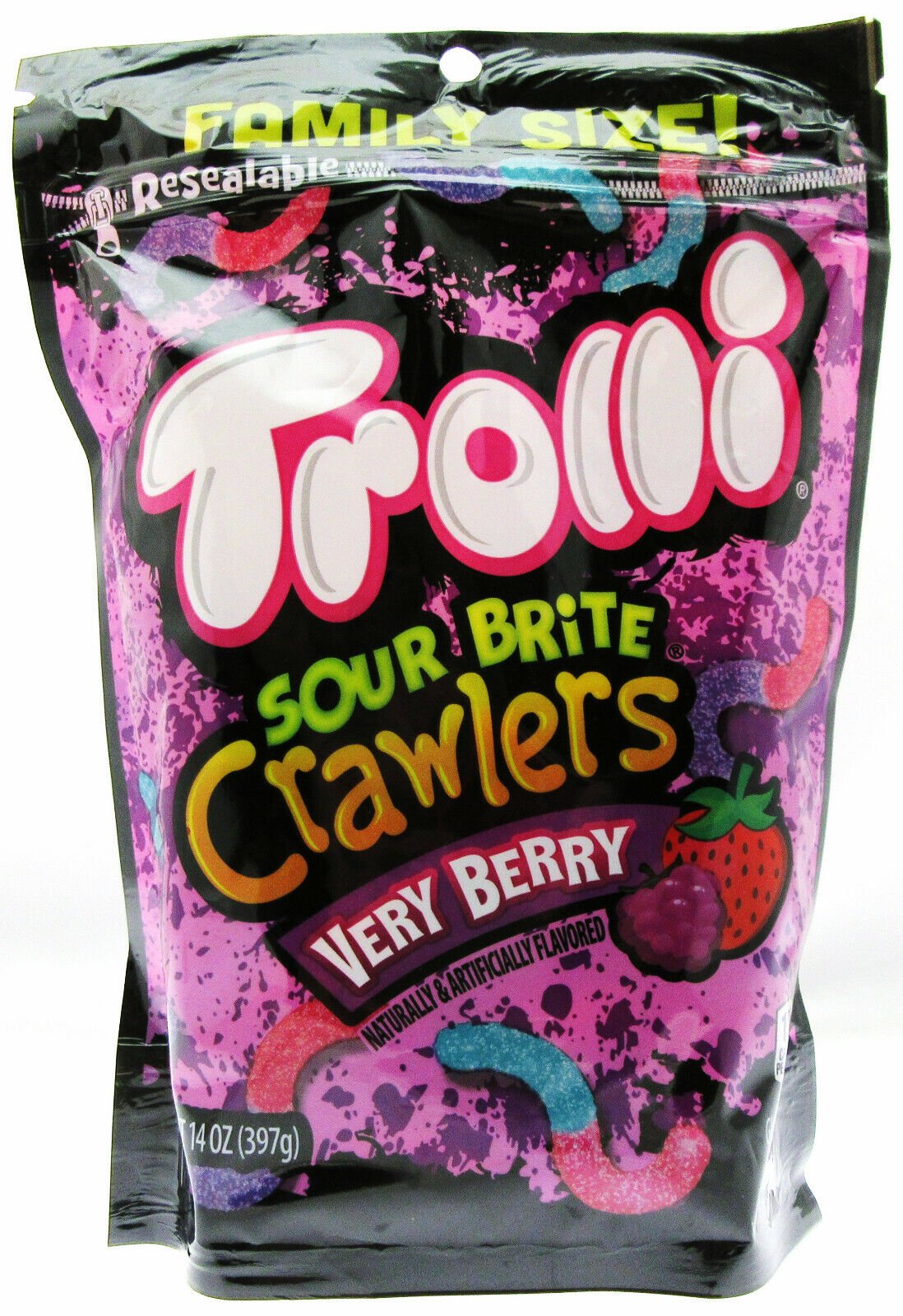 Trolli ~ Very Berry ~ Sour Brite Crawlers Gummi Worms ~ Resealable 14o ...