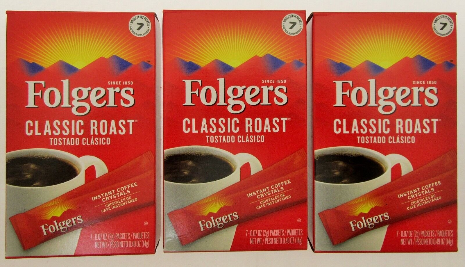Folgers Instant Coffee ~ 7 Single Packets ~ Classic Roast ~ Lot of 3 ...
